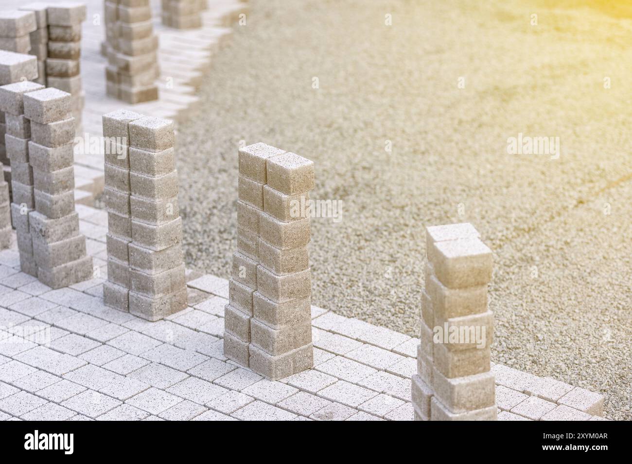 Detail to interlocking paving ready for new path pavement, building ...