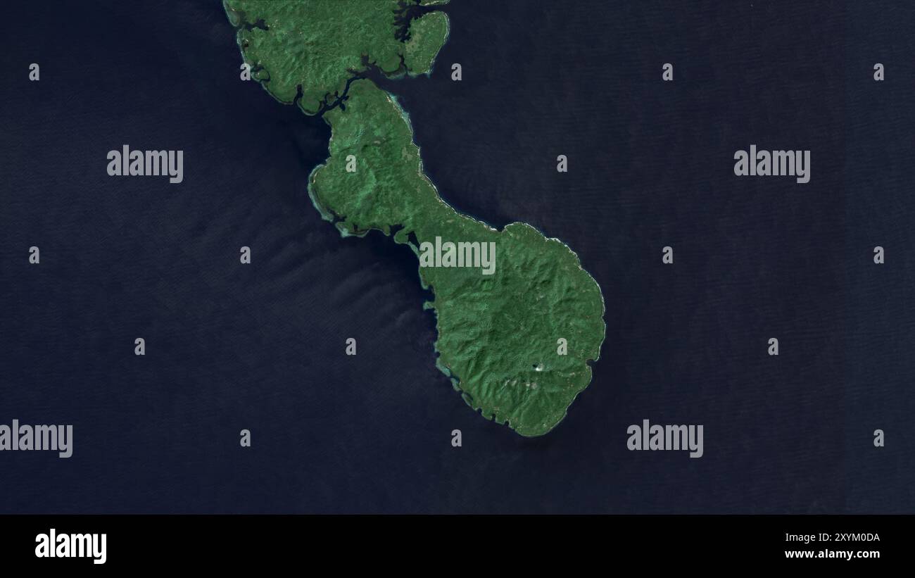 Tabar Island in the South Pacific Ocean on a satellite image taken in ...
