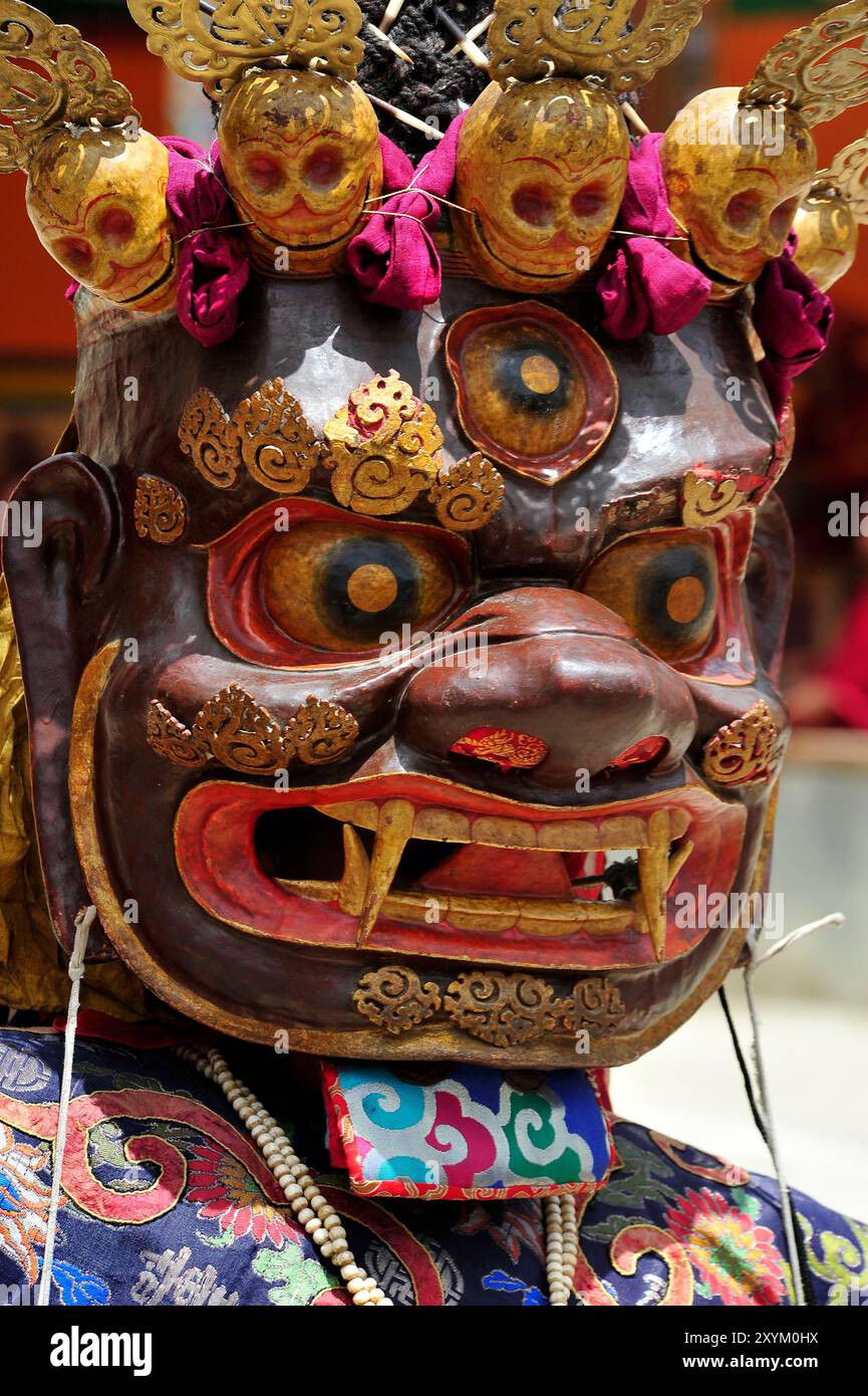 Buddhist monk dancing Cham - also Tsam dance - during festival ...