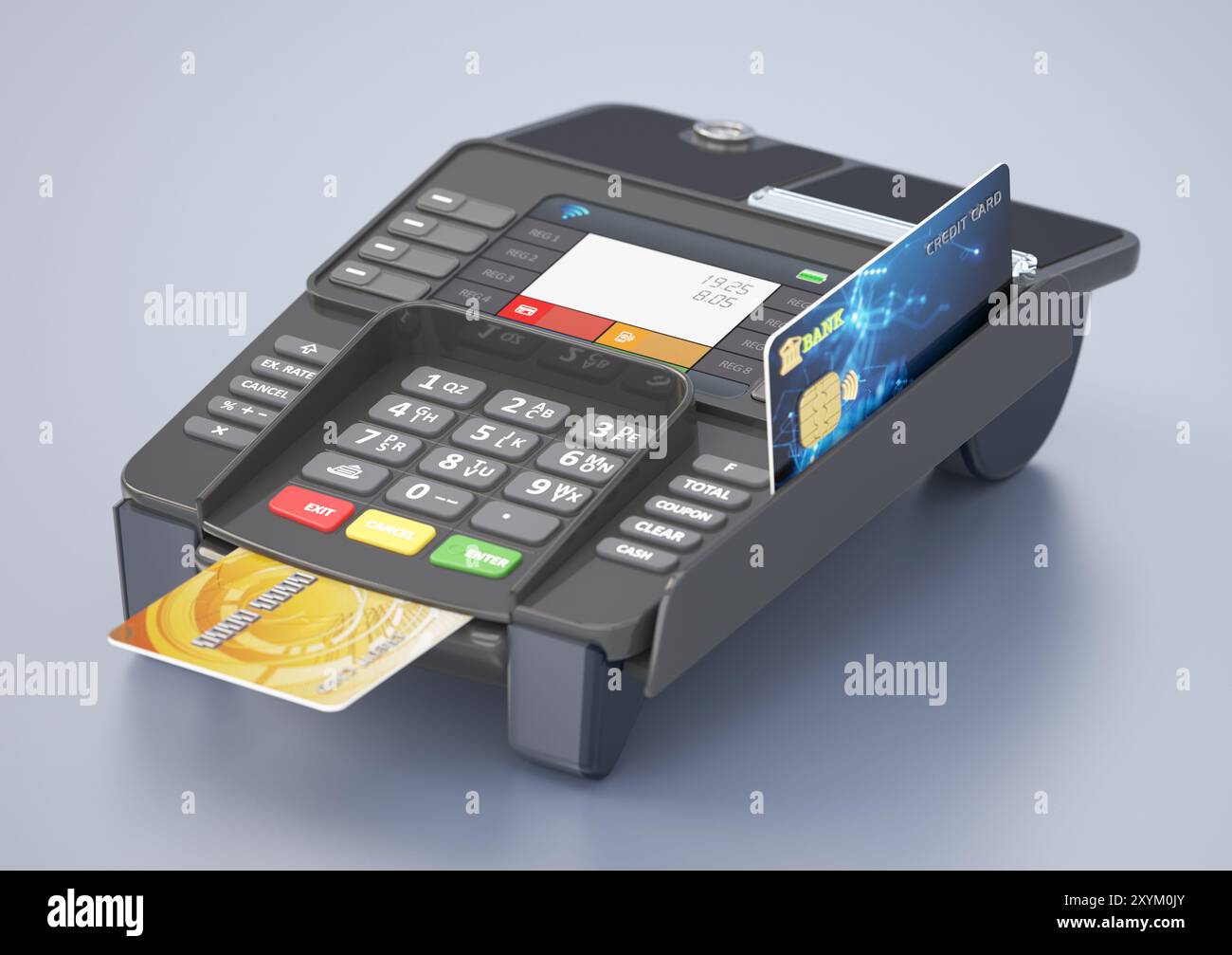POS Terminal isolated on gray background. 3D illustration Stock Photo ...