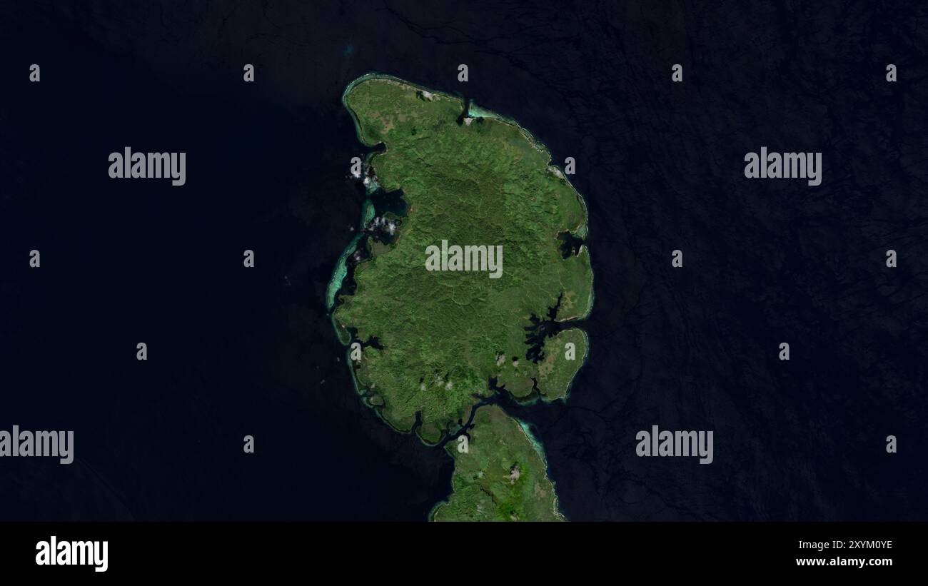 Tatau Island in the South Pacific Ocean on a satellite image taken in ...