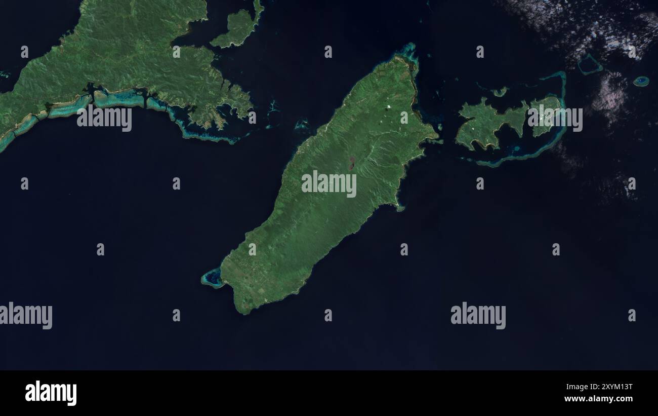 Taveuni Island in the South Pacific Ocean on a satellite image taken in ...