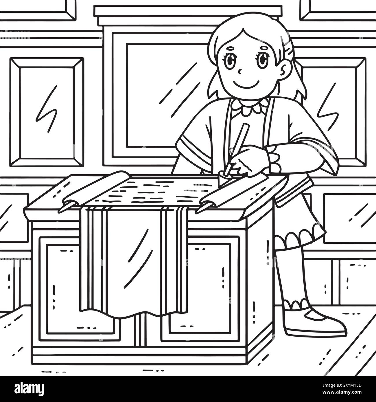 Bat Mitzvah Girl Reading the Torah Coloring Page Stock Vector Image ...