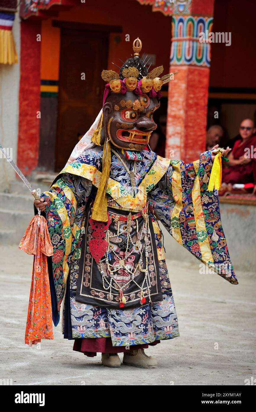 Buddhist monk dancing Cham - also Tsam dance - during festival ...