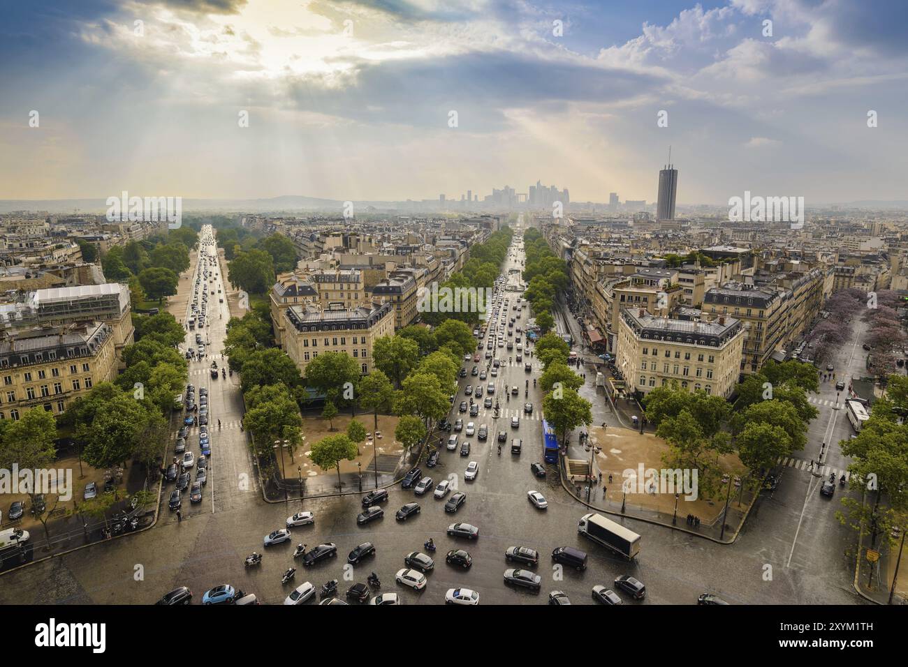 Paris city skyline at La Defence view from Arc de Triomphe, Paris, France, Europe Stock Photo ...