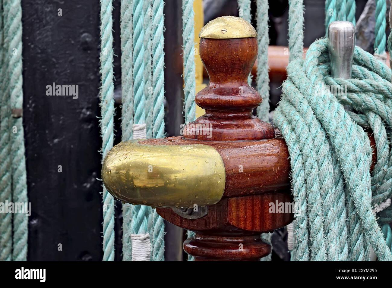 The rigging of a sailing ship closeup Stock Photo - Alamy