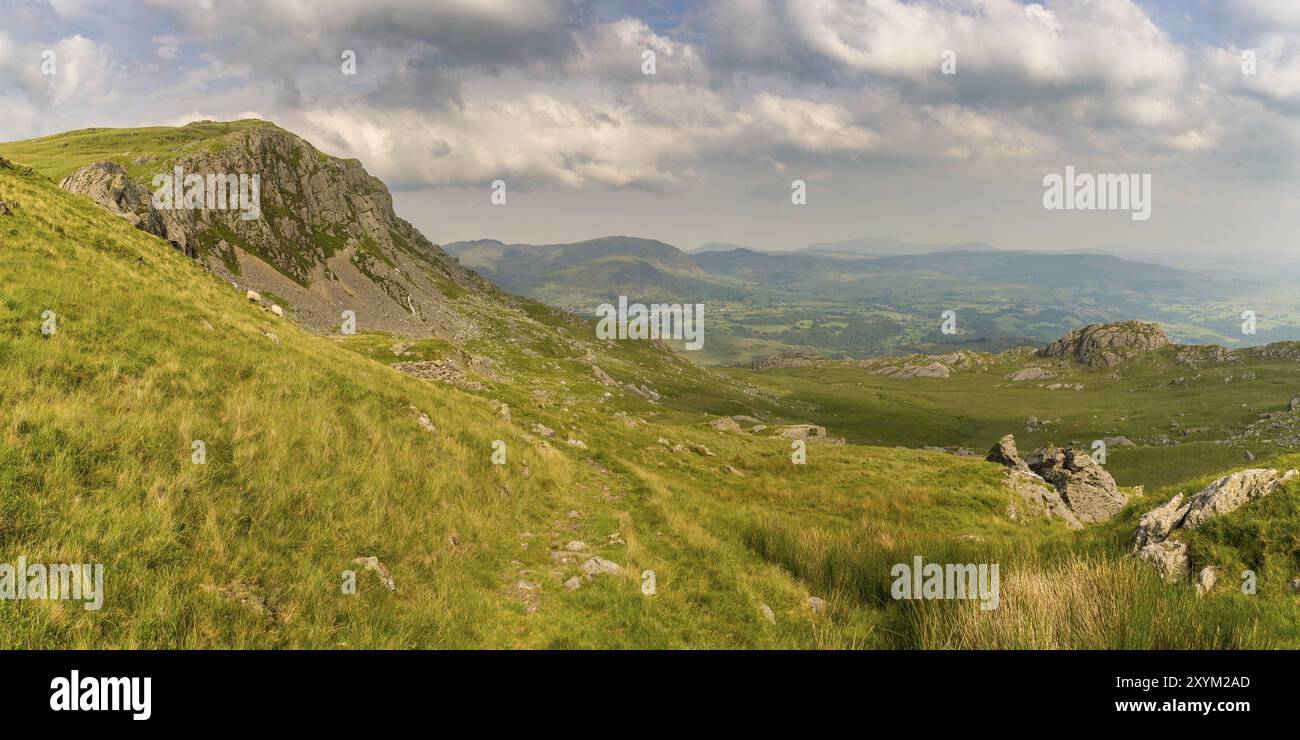 Snowdonia landscape near Blaenau Ffestiniog, the view from Moel yr Hydd ...
