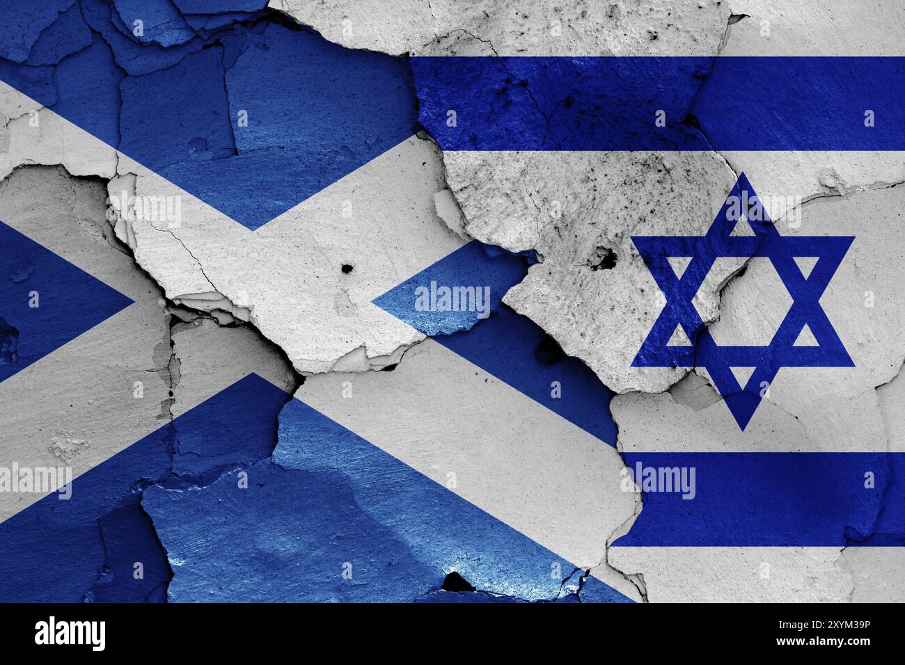 Flags of Scotland and Israel painted on cracked wall Stock Photo - Alamy