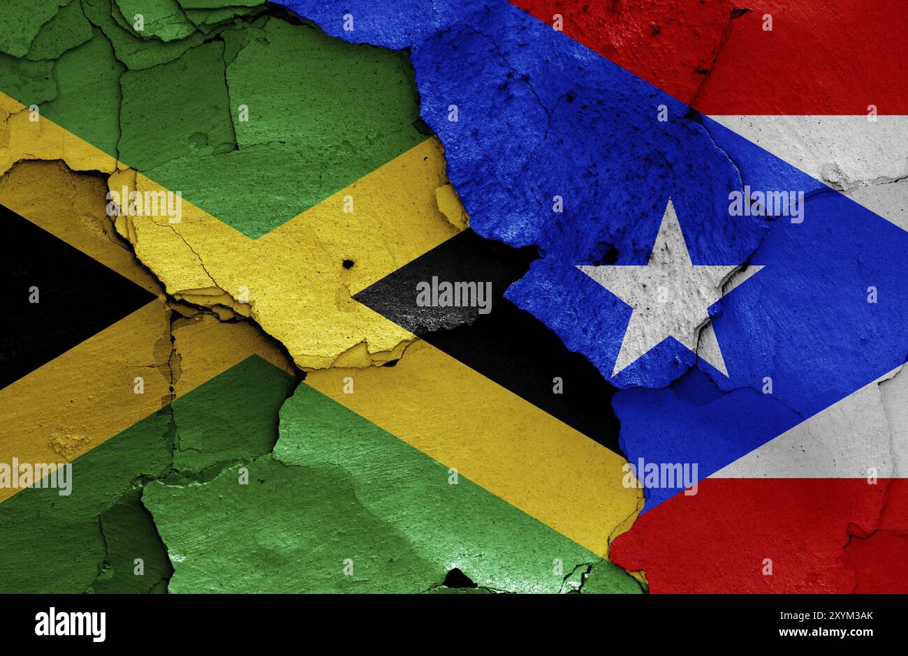 Flags of Jamaica and Puerto Rico painted on cracked wall Stock Photo - Alamy