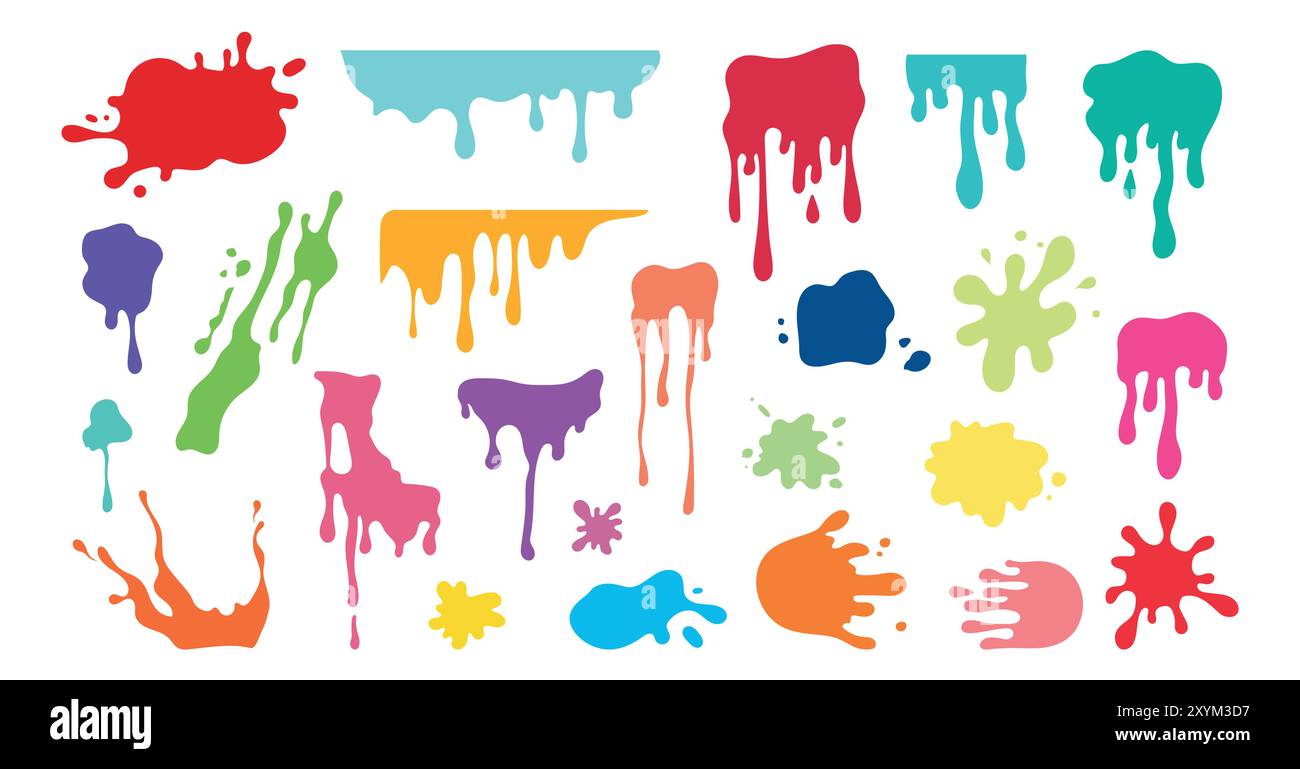 Color paint splash, splatter, blobs set. Multicolor splashes isolated ...
