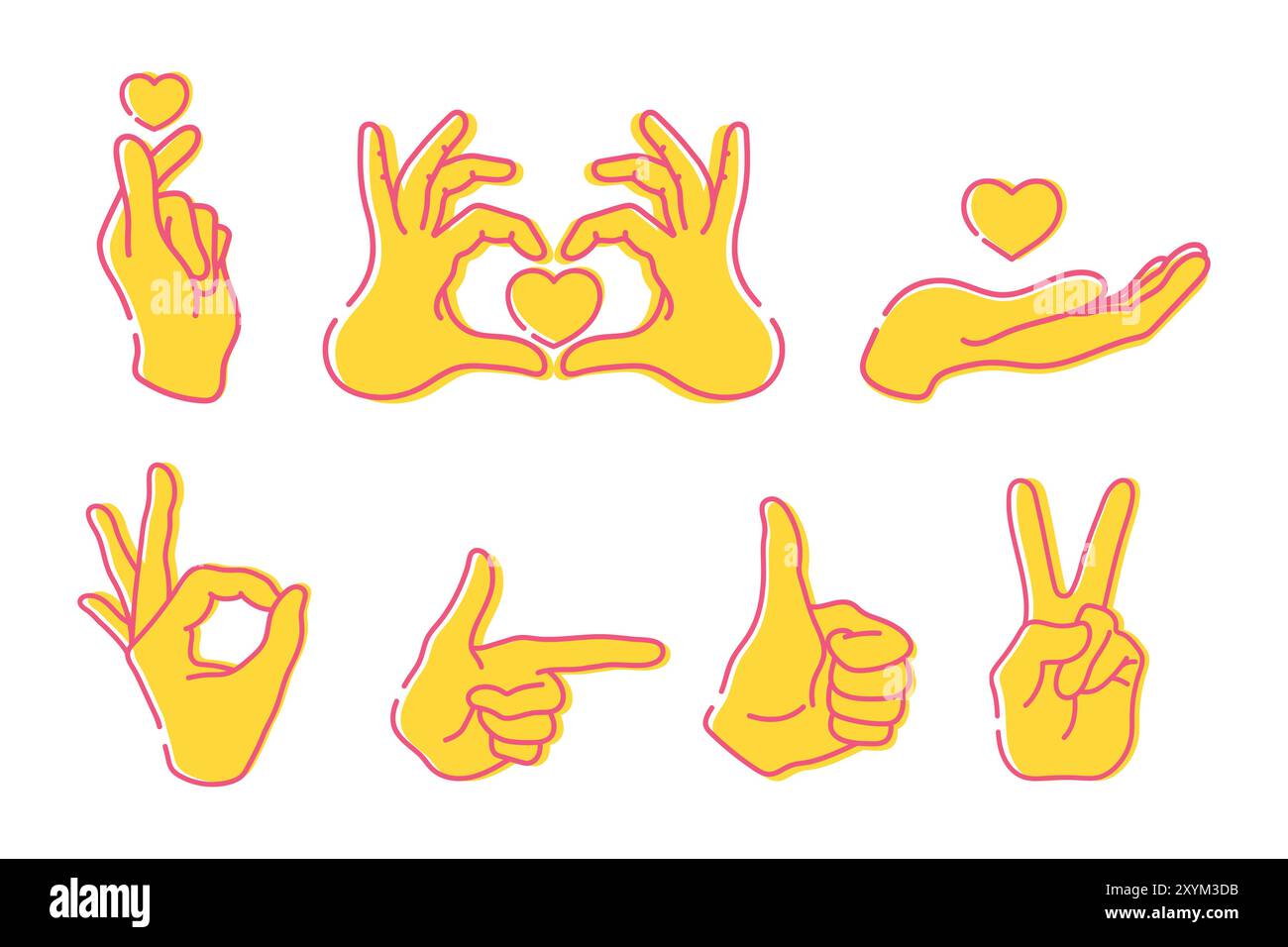 Hands with gestures OK, peace sign, thumb up, pointing index finger. Cupped hands, hand holding ...