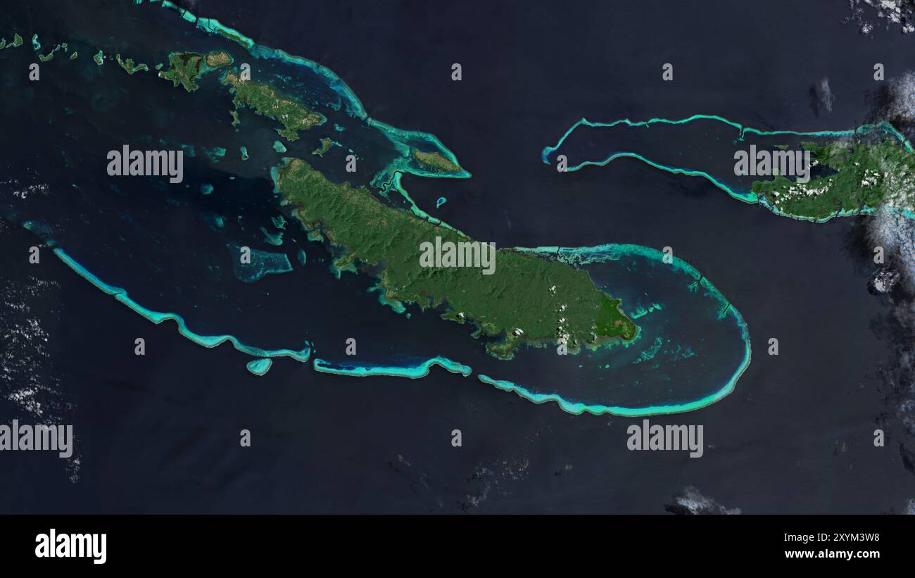 Vanatinai Island in the Coral Sea on a satellite image taken in ...