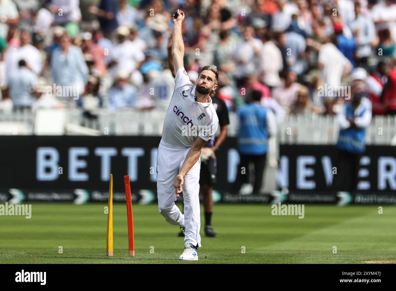 Chris Woakes of England practices his bowling during the England v Sri ...