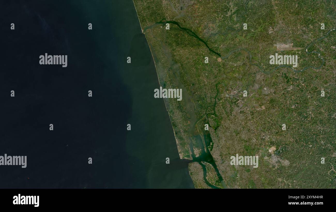 Vypin Island in the Laccadive Sea on a satellite image taken in January ...