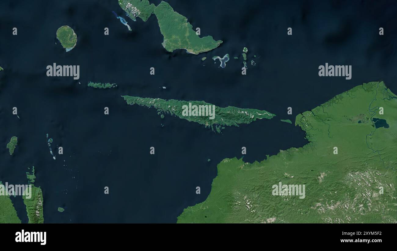 Pulau Yapen in the South Pacific Ocean on a satellite image taken in ...