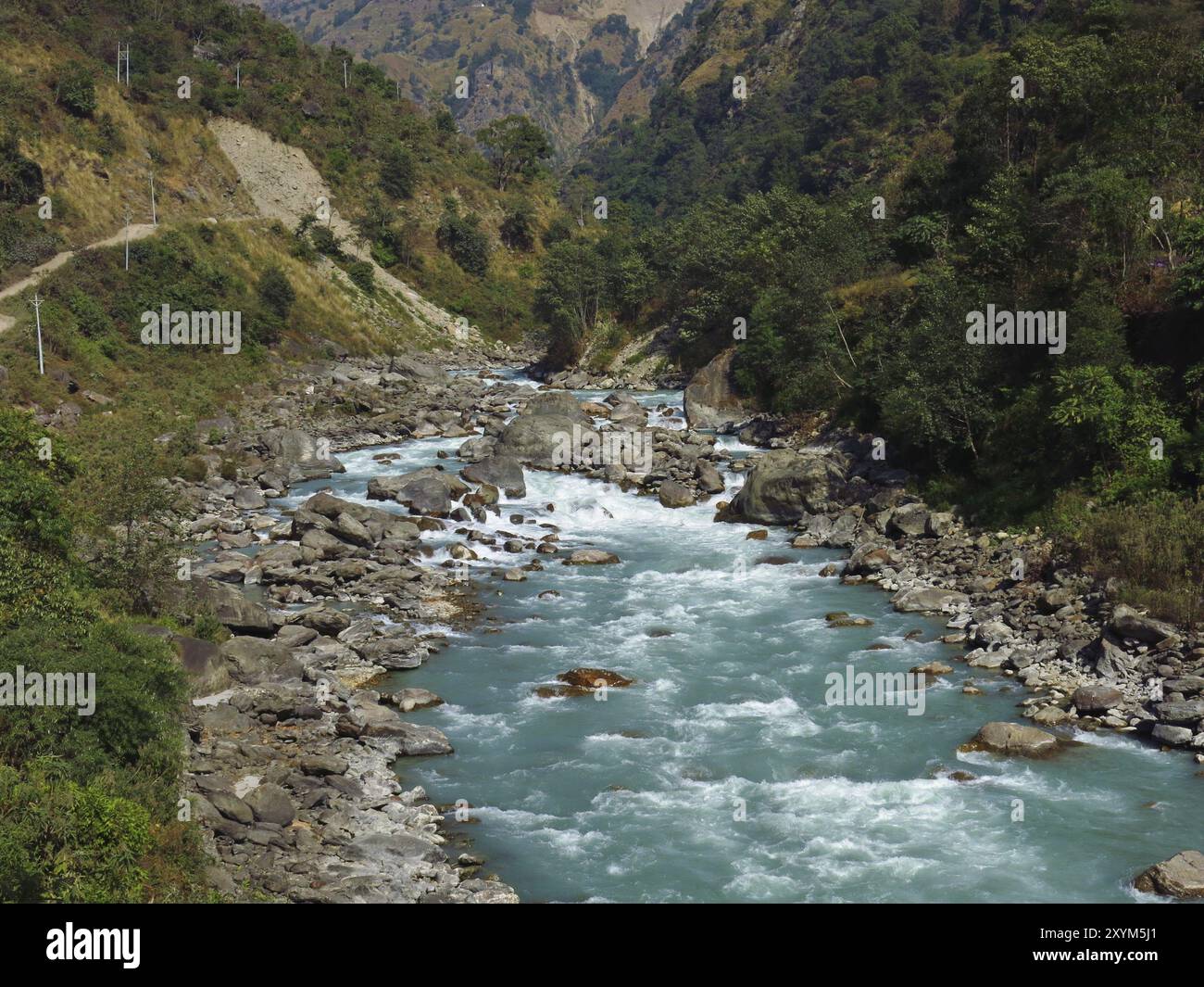 Marsyangdi river. Turquoise river in the Annapurna Conservation Area ...