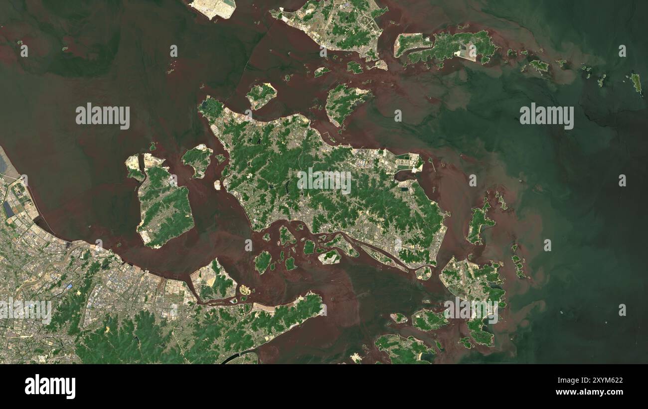 Zhoushan Island in the Eastern China Sea on a satellite image taken in ...