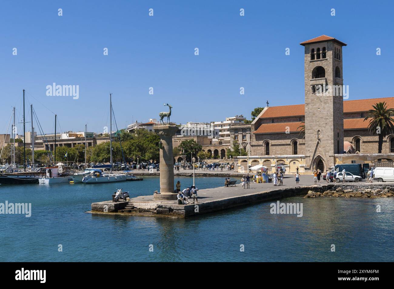 Mandraki harbour entrance, Rhodes Stock Photo - Alamy