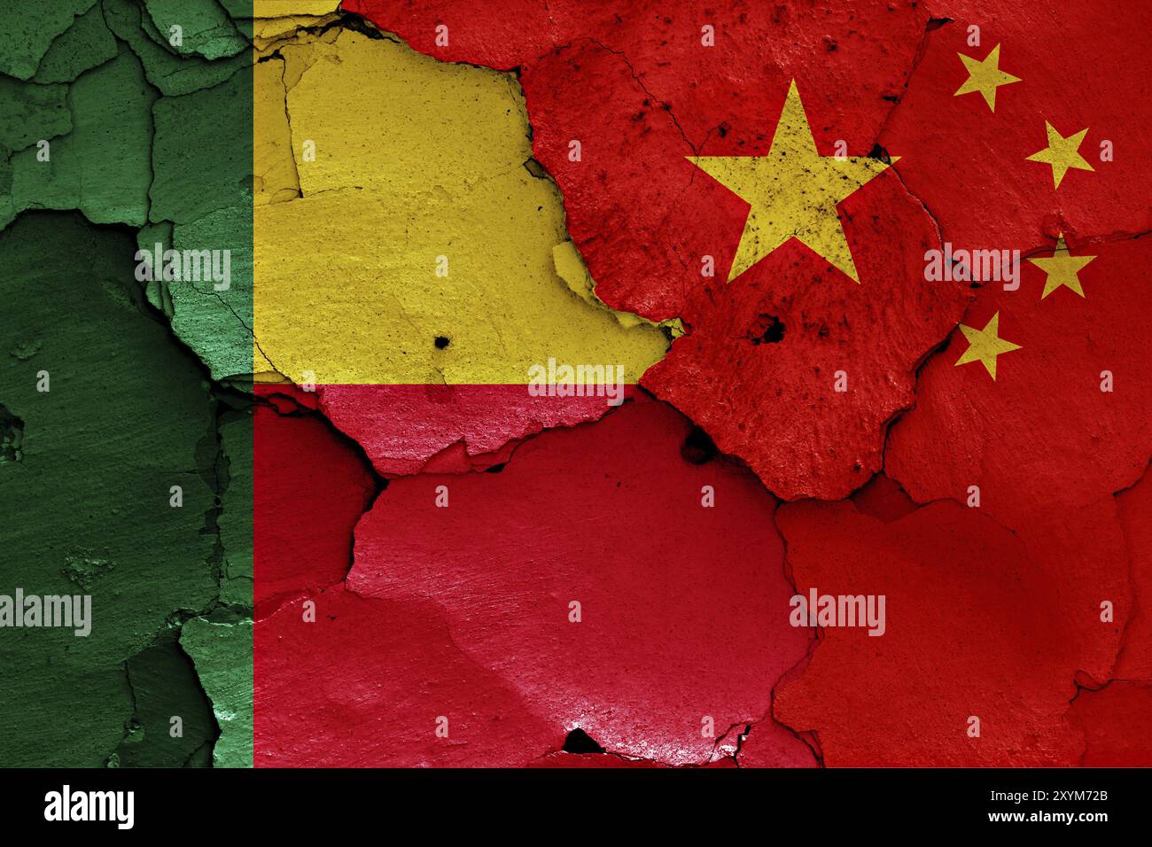 Flags of Benin and China painted on cracked wall Stock Photo - Alamy