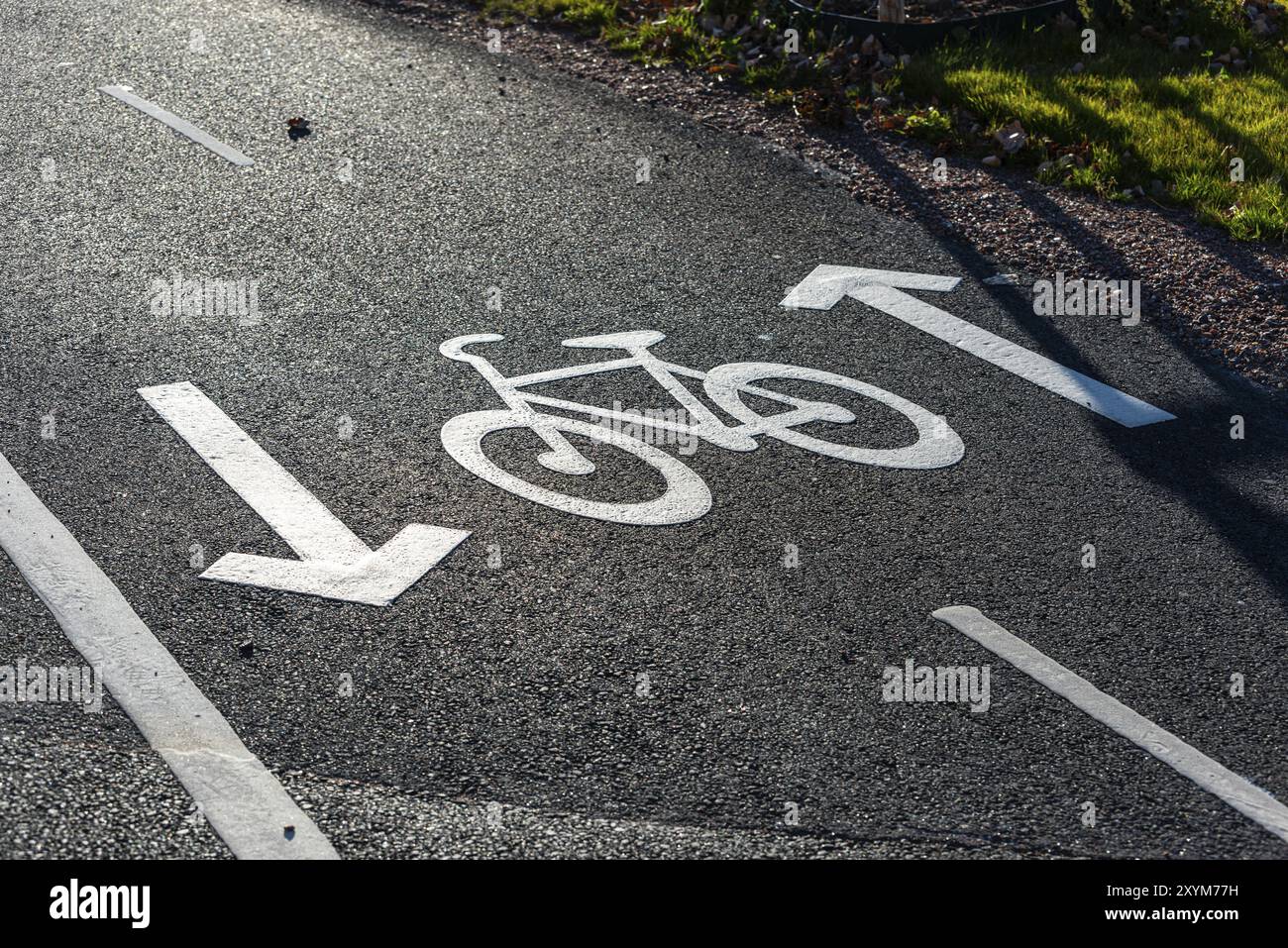 Painted symbol on the asphalt marking a two way bike path Stock Photo ...