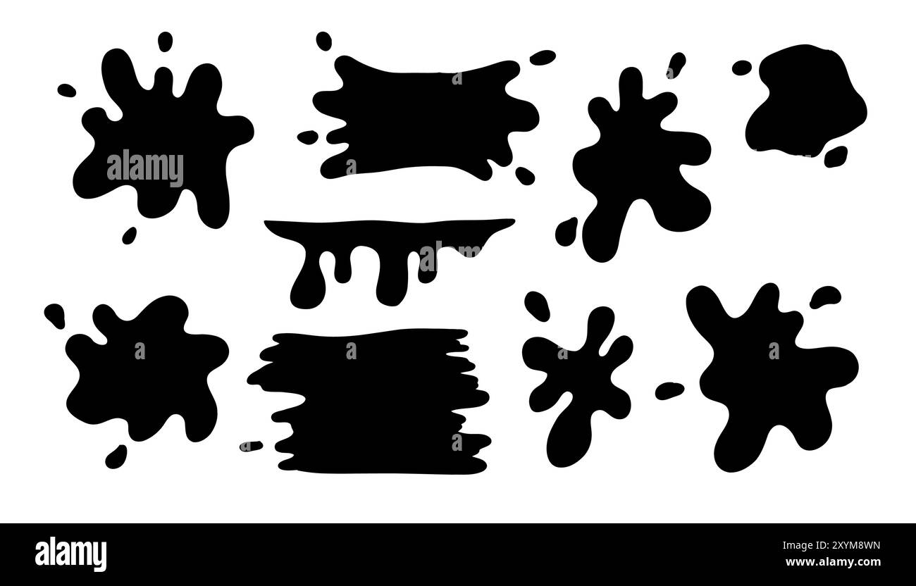 Hand drawn paint splatter and blob splash with different shapes. Blob ...