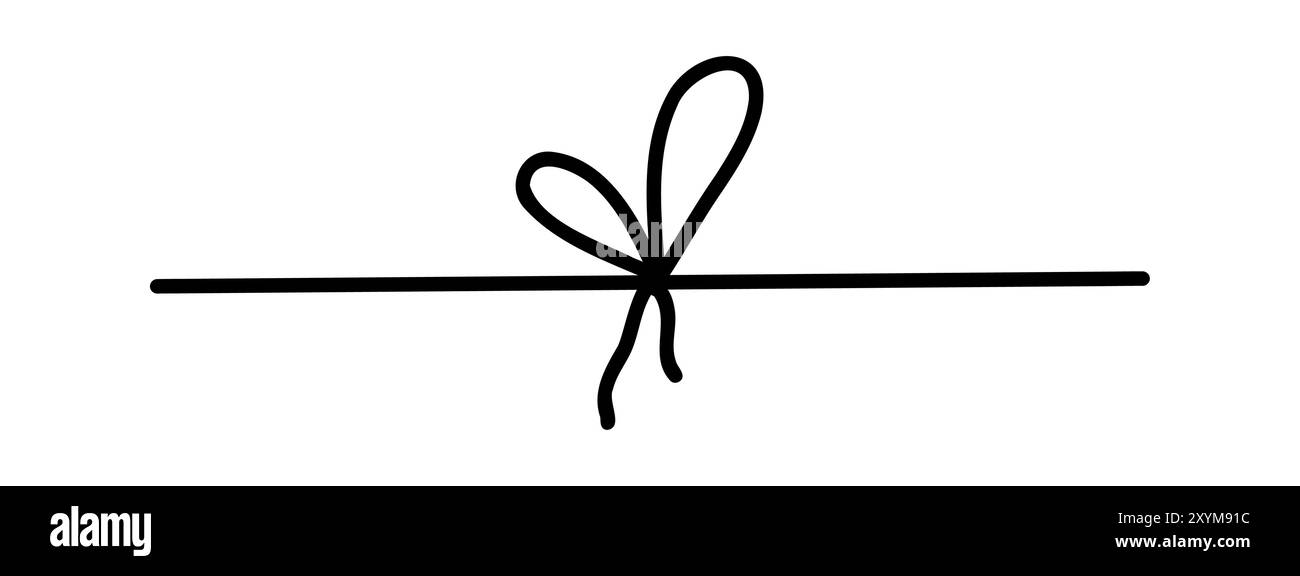 Bow gift ribbon line simple element set. Hand drawn doodle stroke ...