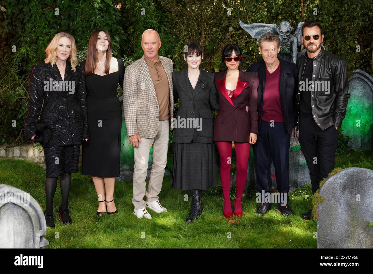 Catherine O'Hara, from left, Monica Bellucci, Michael Keaton, Winona Ryder, Jenna Ortega, Willem ...