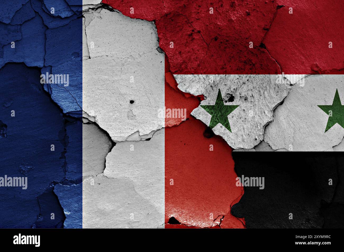 Flags of France and Syria painted on cracked wall Stock Photo - Alamy