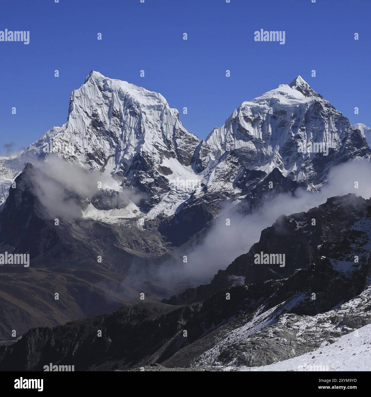 High mountains in the Everest National Park, Nepal. Mount Cholatse and ...