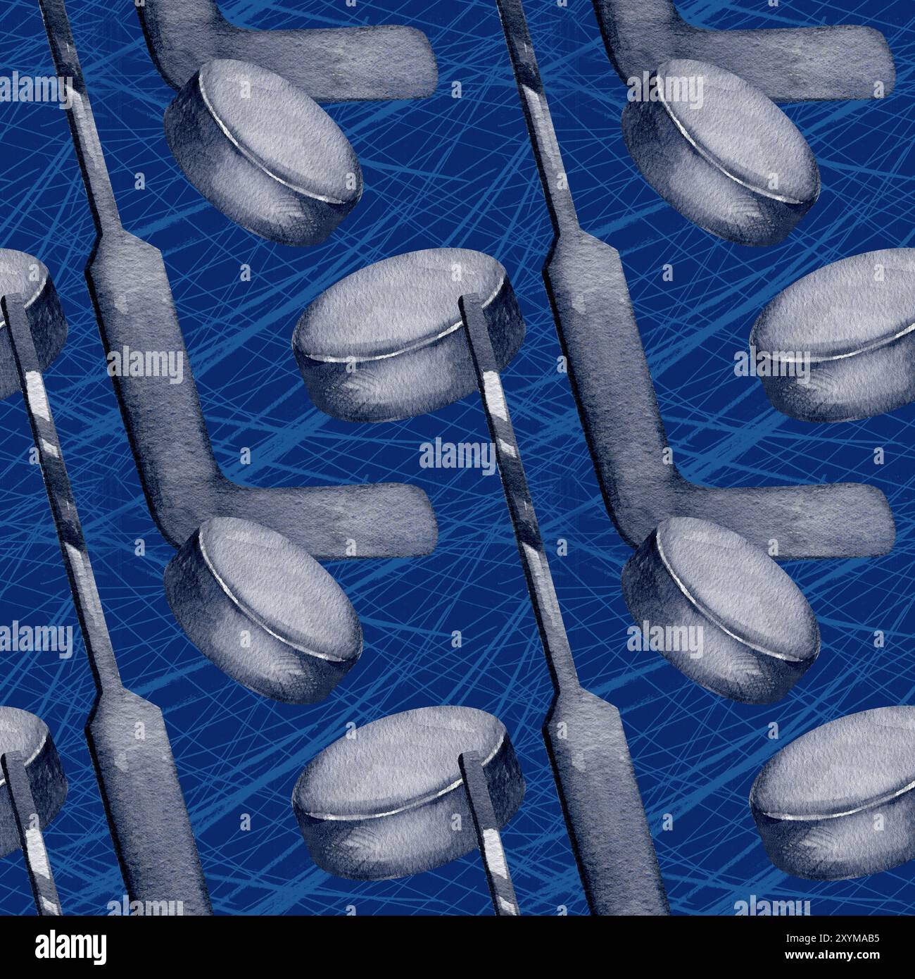 hockey sticks and a puck on the dark blue background of a blue ...
