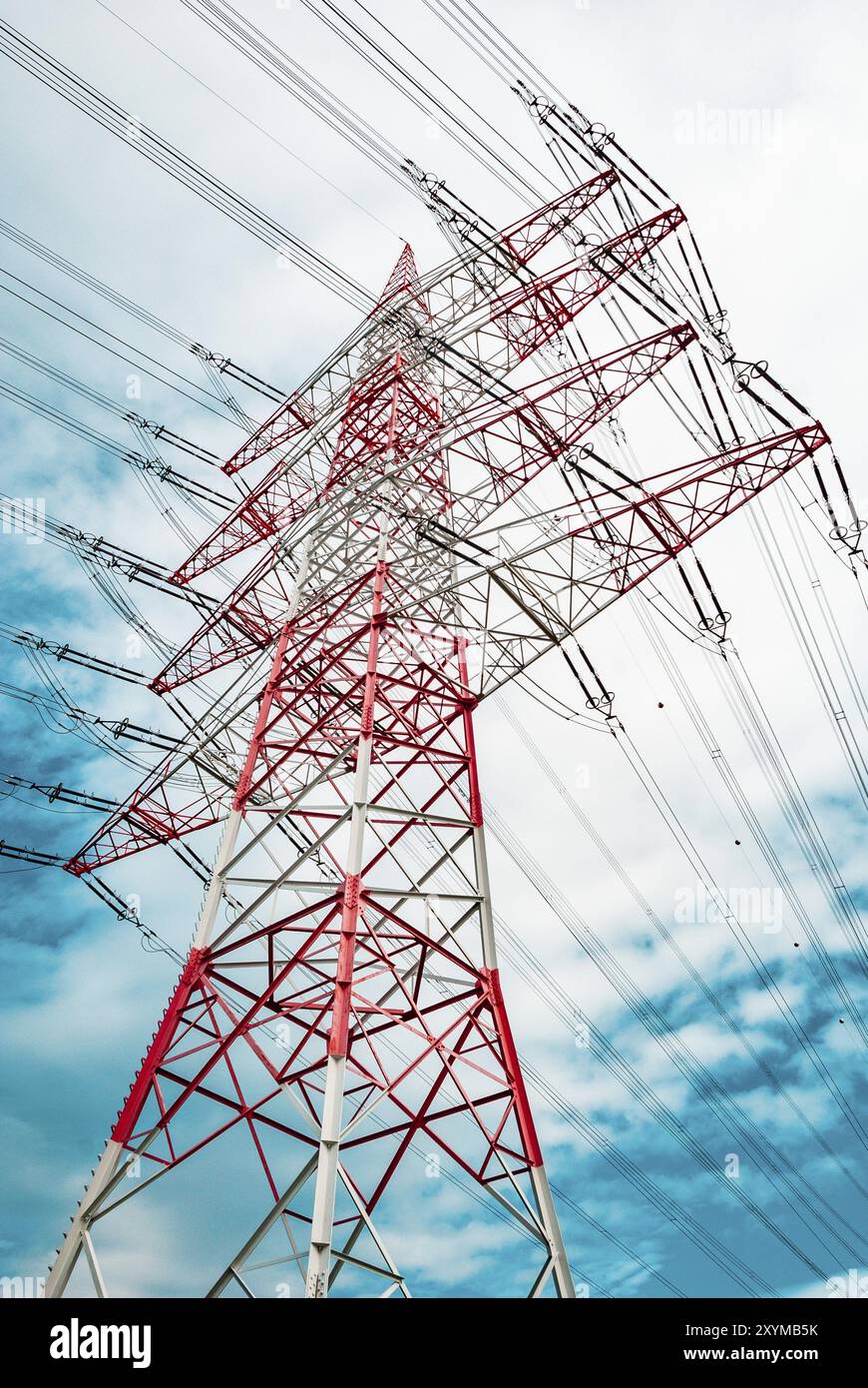 Red white pylon, low angle Stock Photo - Alamy