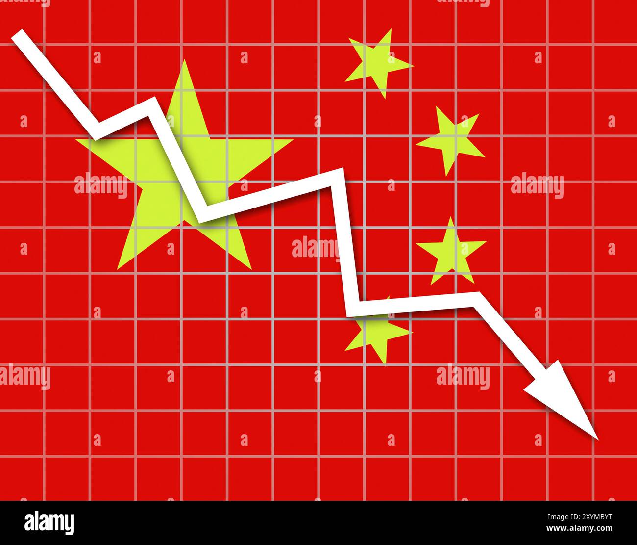 The Chinese flag and arrow graph going down Stock Photo - Alamy