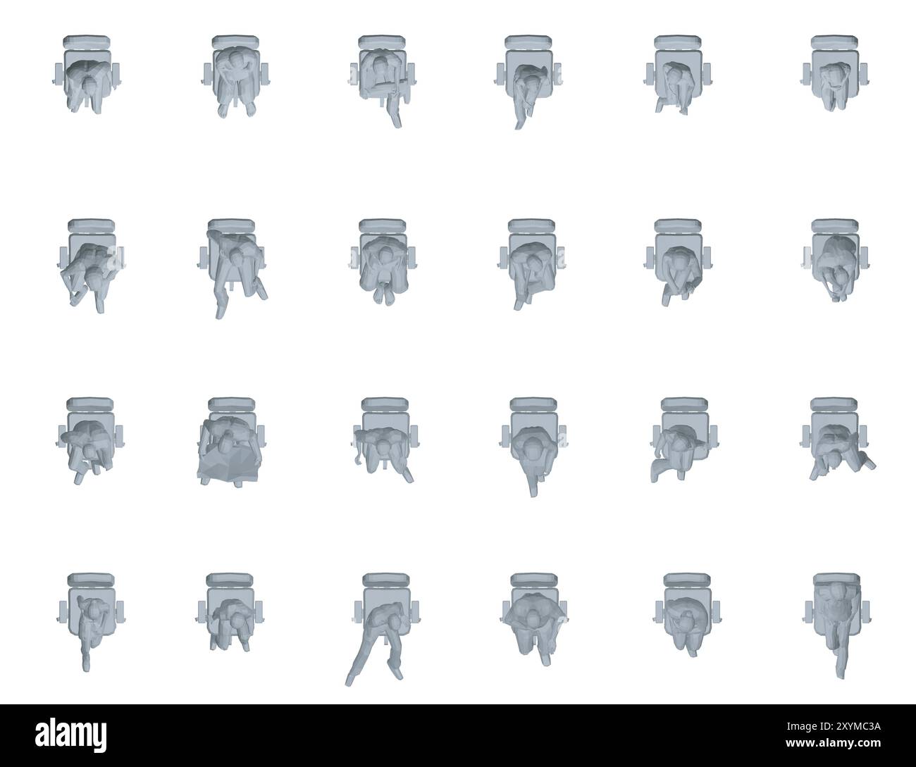 Set with polygonal models of people sitting in chairs in different ...