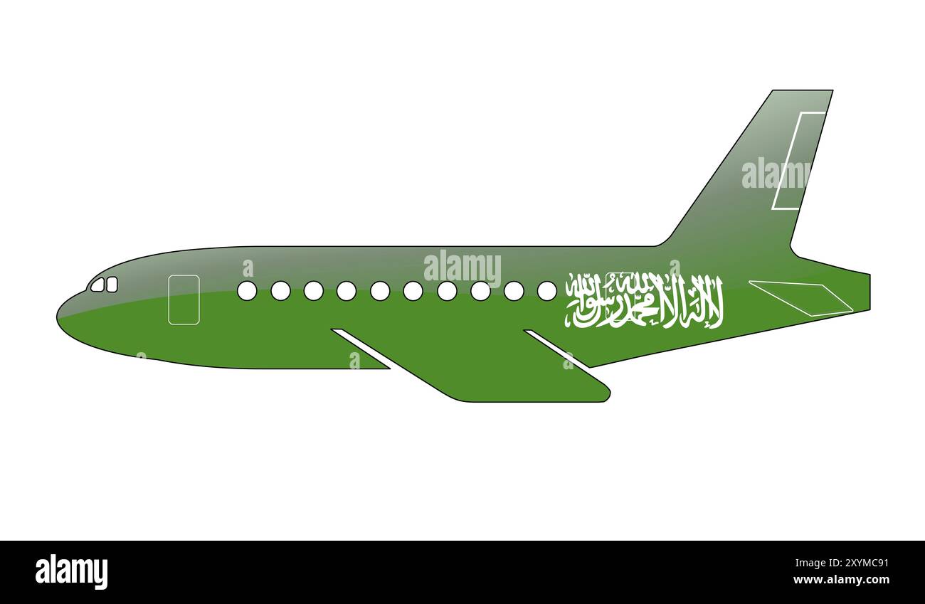 The Saudi Arabia flag painted on the silhouette of a aircraft. glossy ...