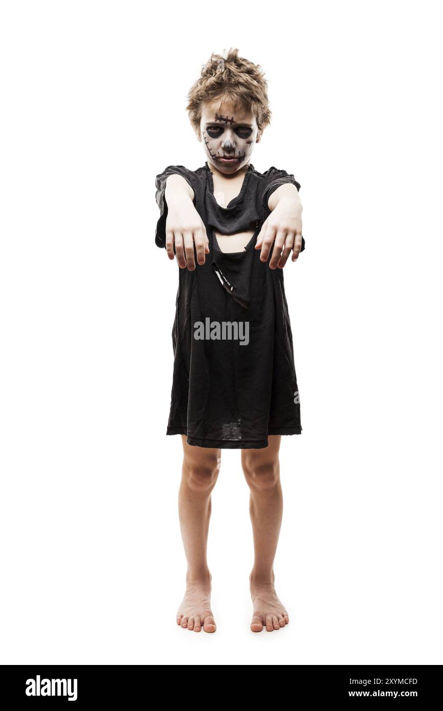Halloween or horror concept, screaming walking dead zombie child boy ...