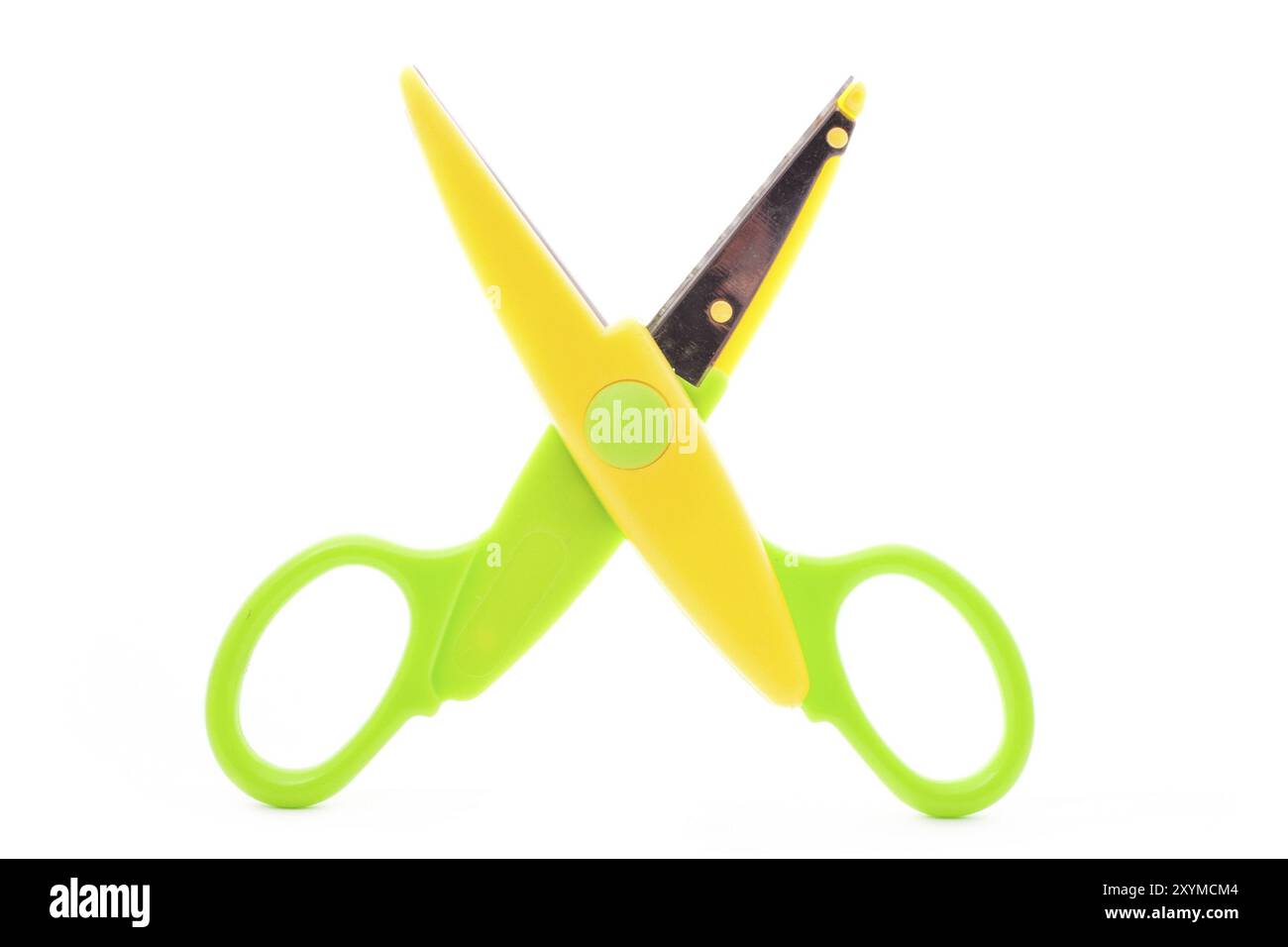 Green and yellow scissors isolated on white Stock Photo - Alamy