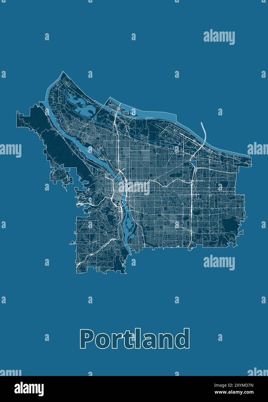 Portland, Maine, USA artistic blueprint map poster Stock Vector Image ...