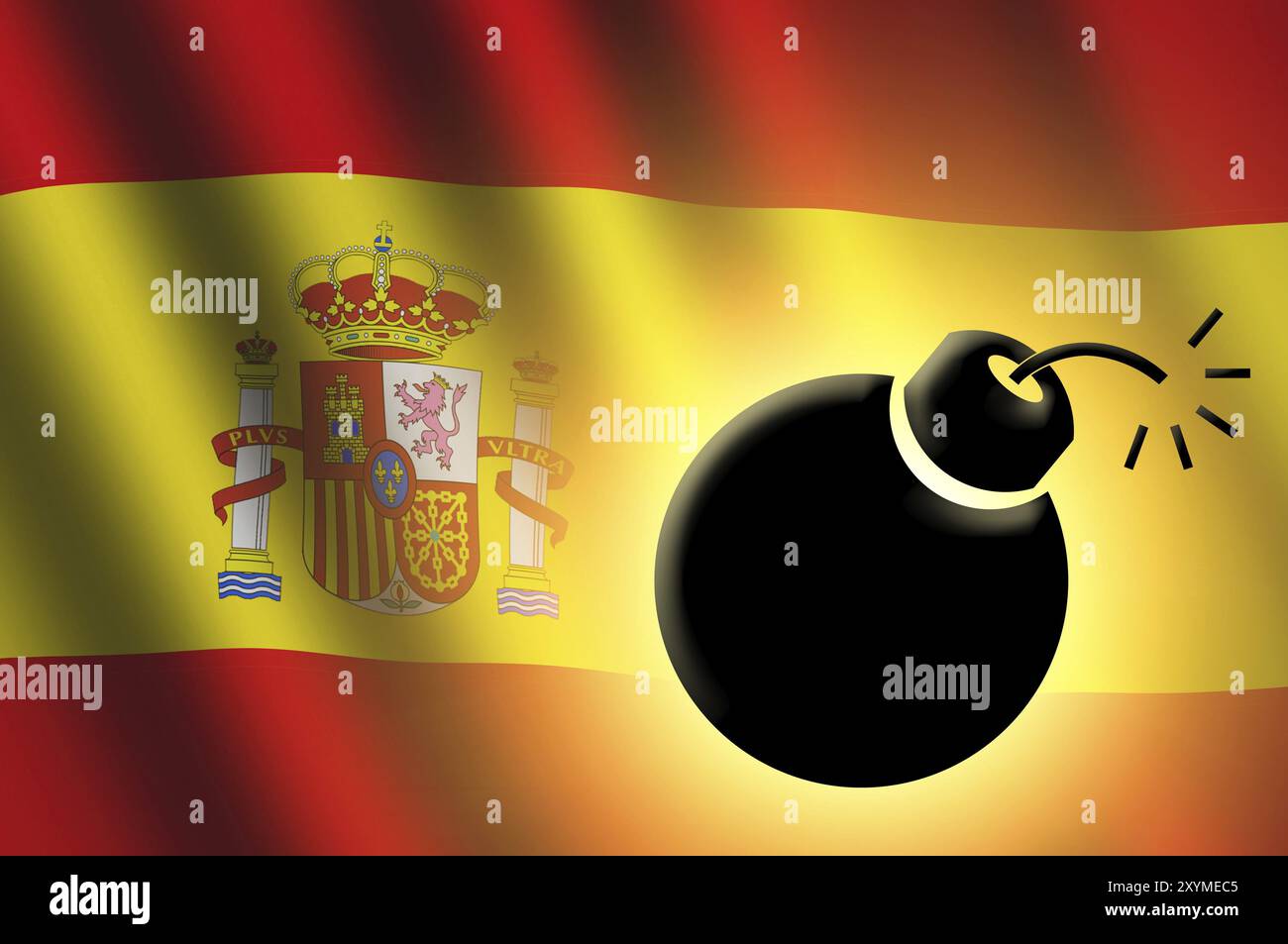 The Spanish flag and bomb illustration. Closeup Stock Photo - Alamy