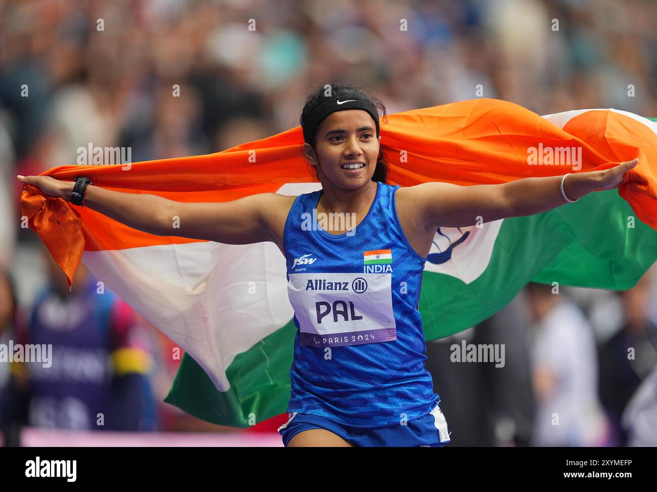 August 30 2024: Preethi Pal of India celebrates winning bronze in Women ...