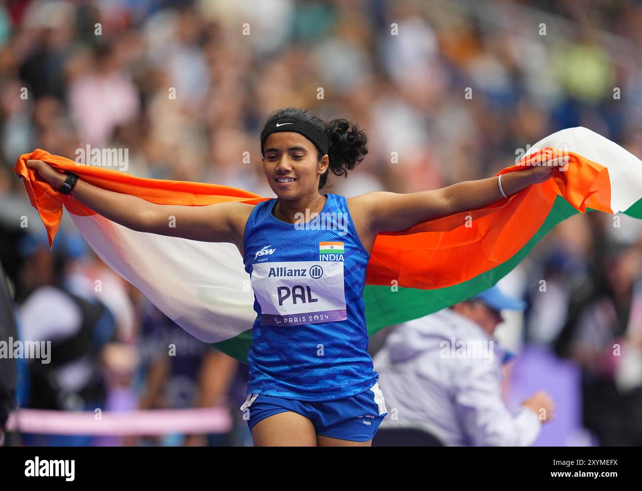 August 30 2024: Preethi Pal of India celebrates winning bronze in Women ...