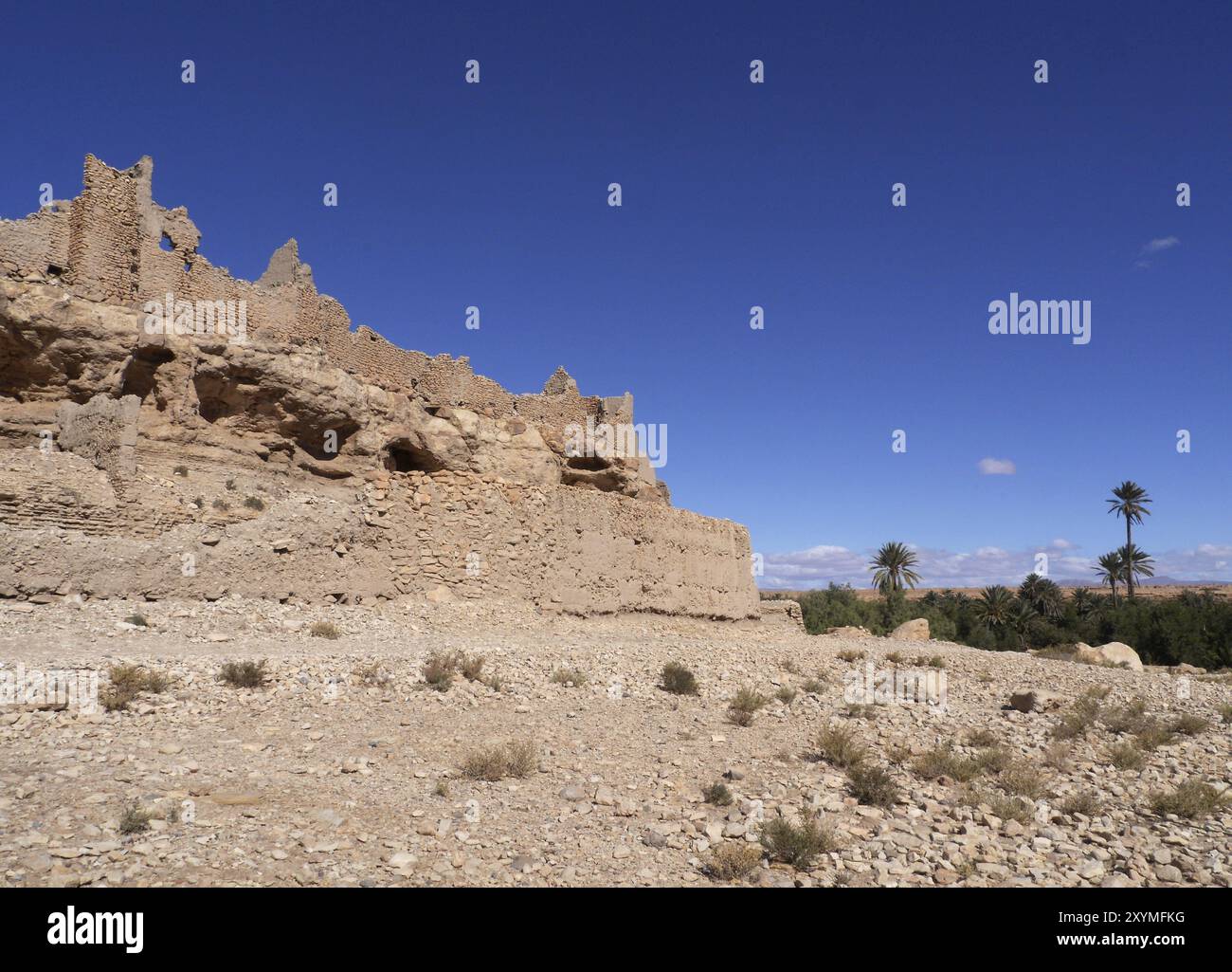 Ruins of the Ksar and date palm oasis of Meski in Morocco Stock Photo ...