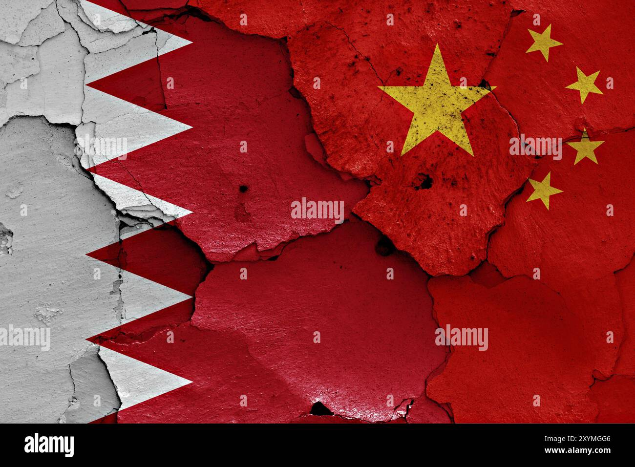Flags of Bahrain and China painted on cracked wall Stock Photo - Alamy
