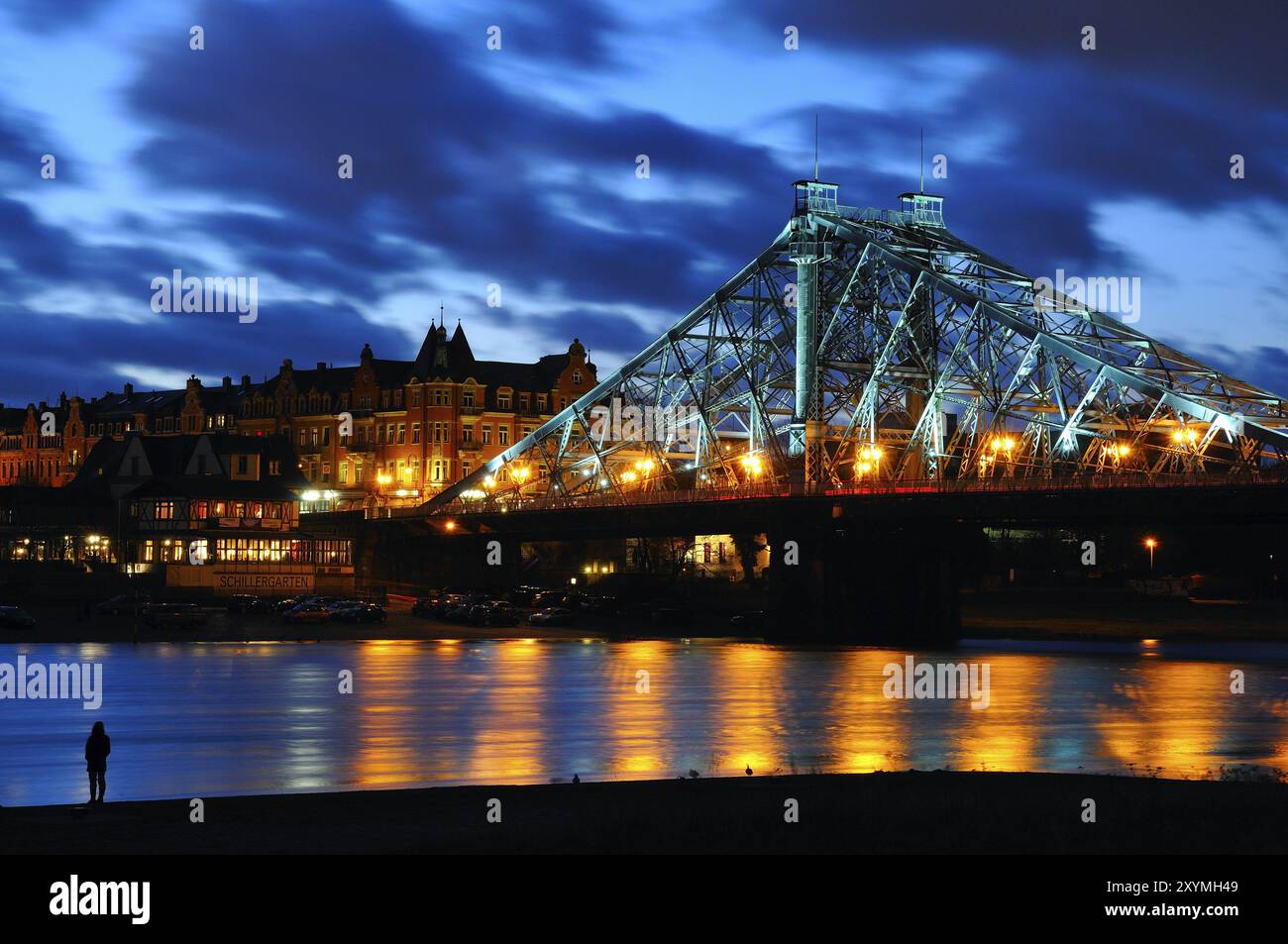 Blue Wonder in Dresden, at night. Bridge called Stock Photo - Alamy