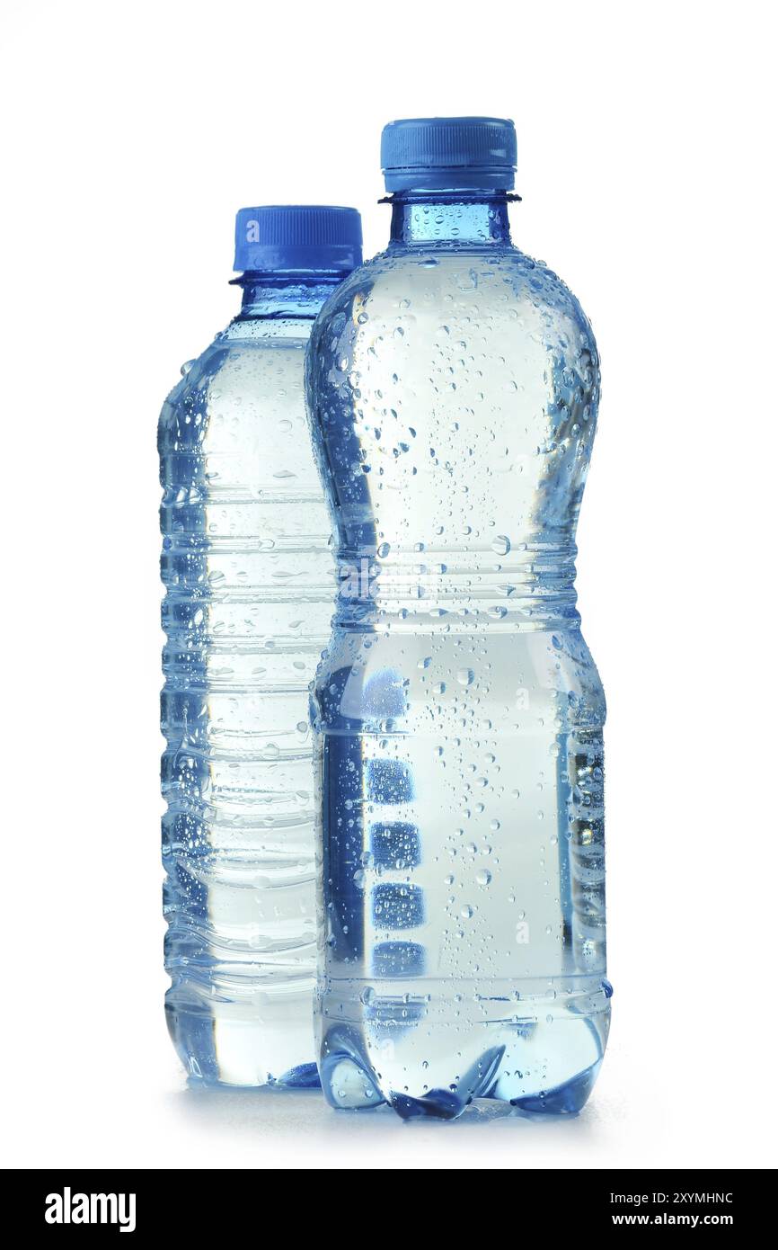 Polycarbonate plastic bottle of mineral water isolated on white ...