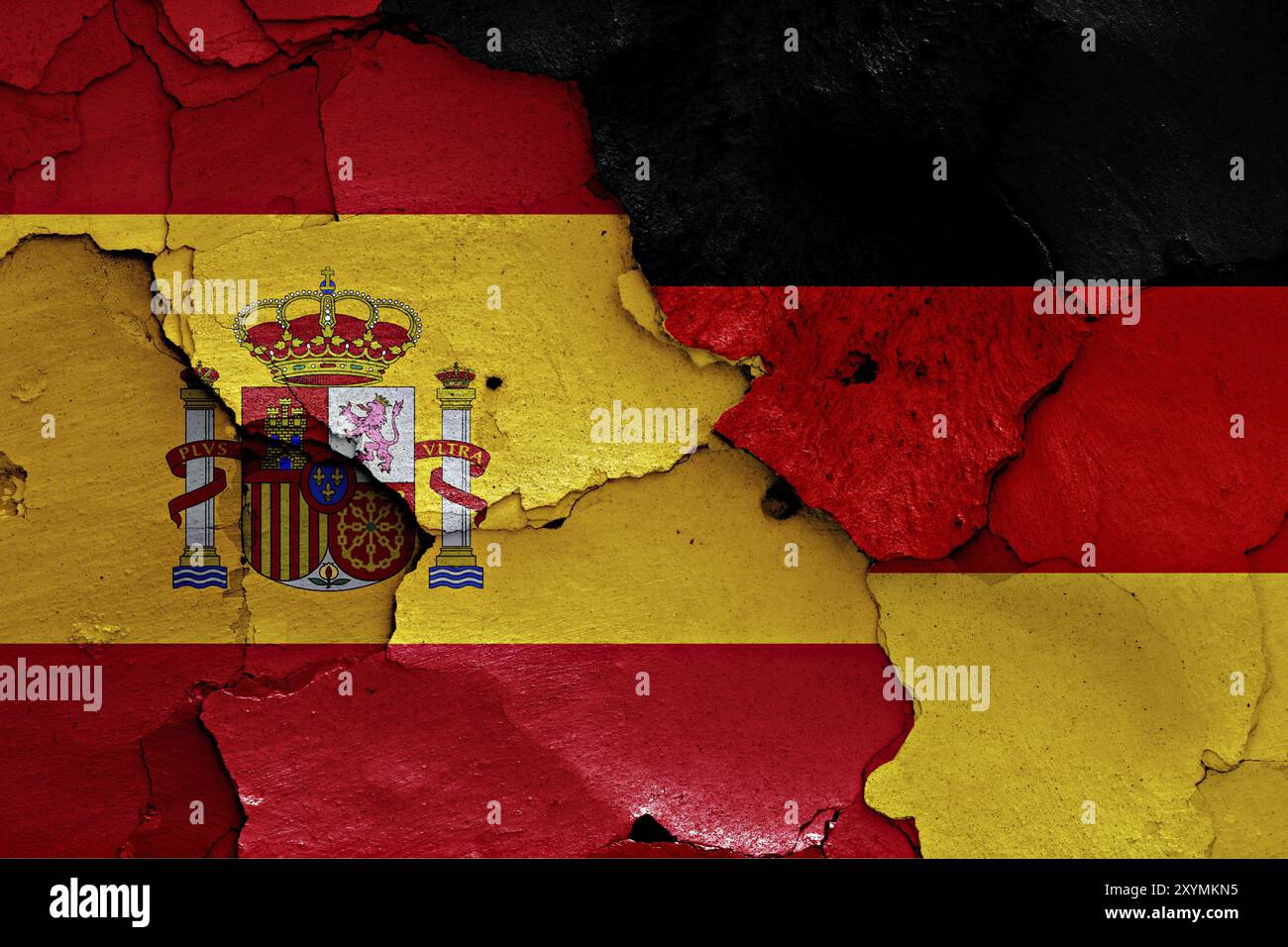 Flags of Spain and Germany painted on cracked wall Stock Photo - Alamy