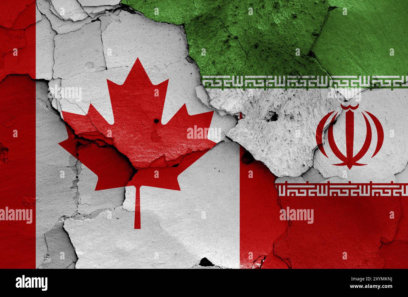 Flags of Canada and Iran painted on cracked wall Stock Photo - Alamy