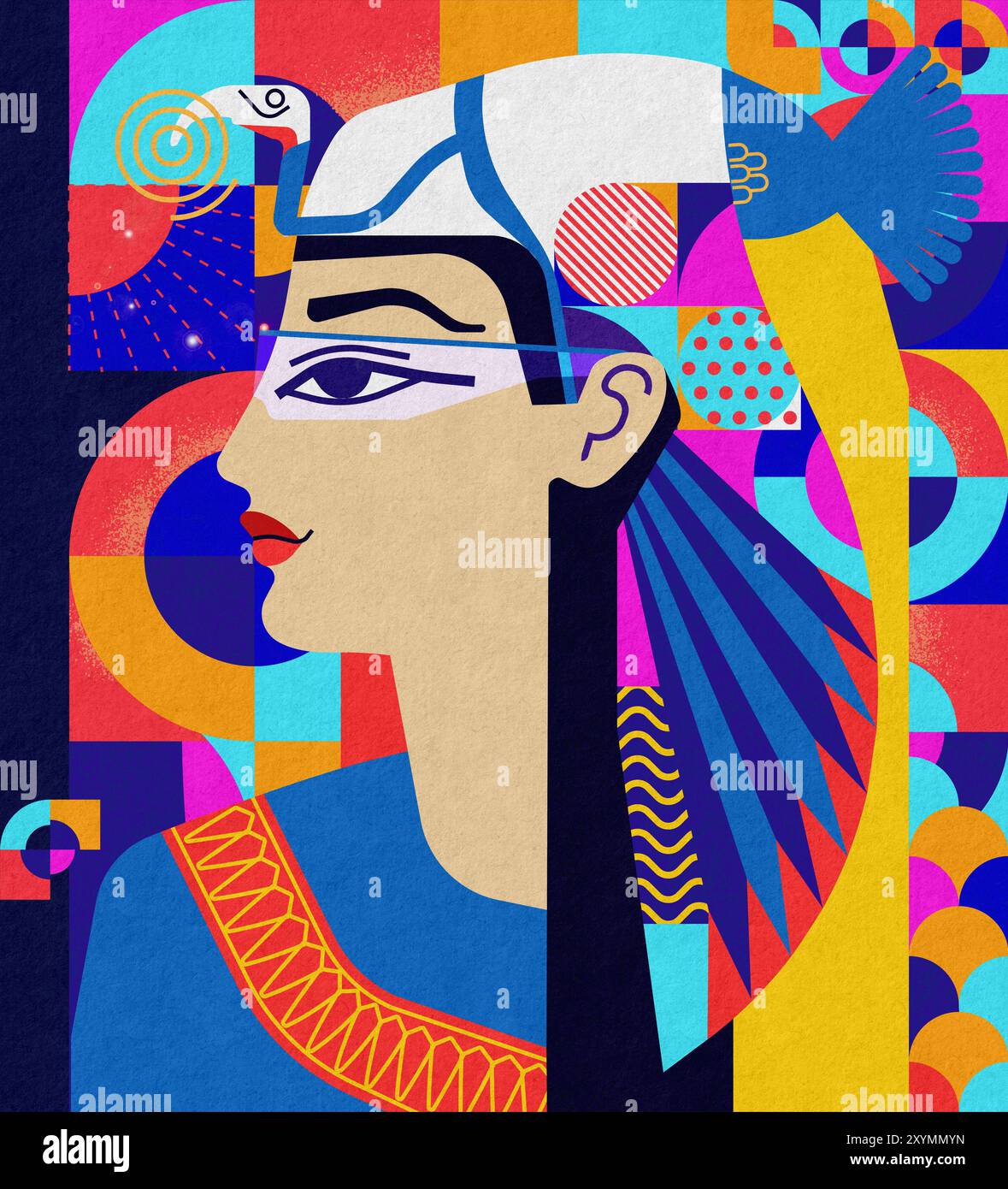 Ancient Egyptian Queen Reimagined in Vibrant Geometric Art with Modern ...