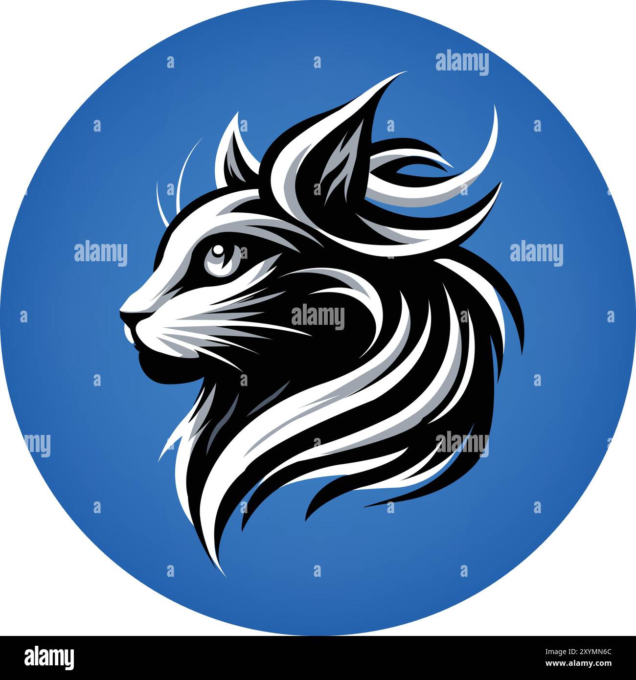 Abstract flame angry Cat Head Logo jpg in Blue Circle Bold and Elegant ...