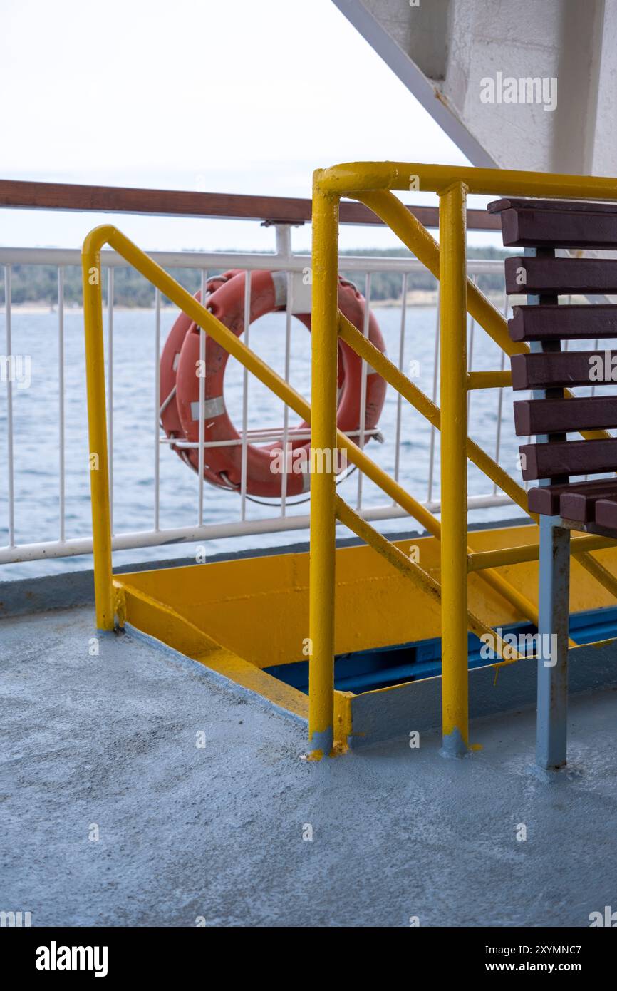 Lifebuoy on a ferry line ship for passenger safety Stock Photo - Alamy