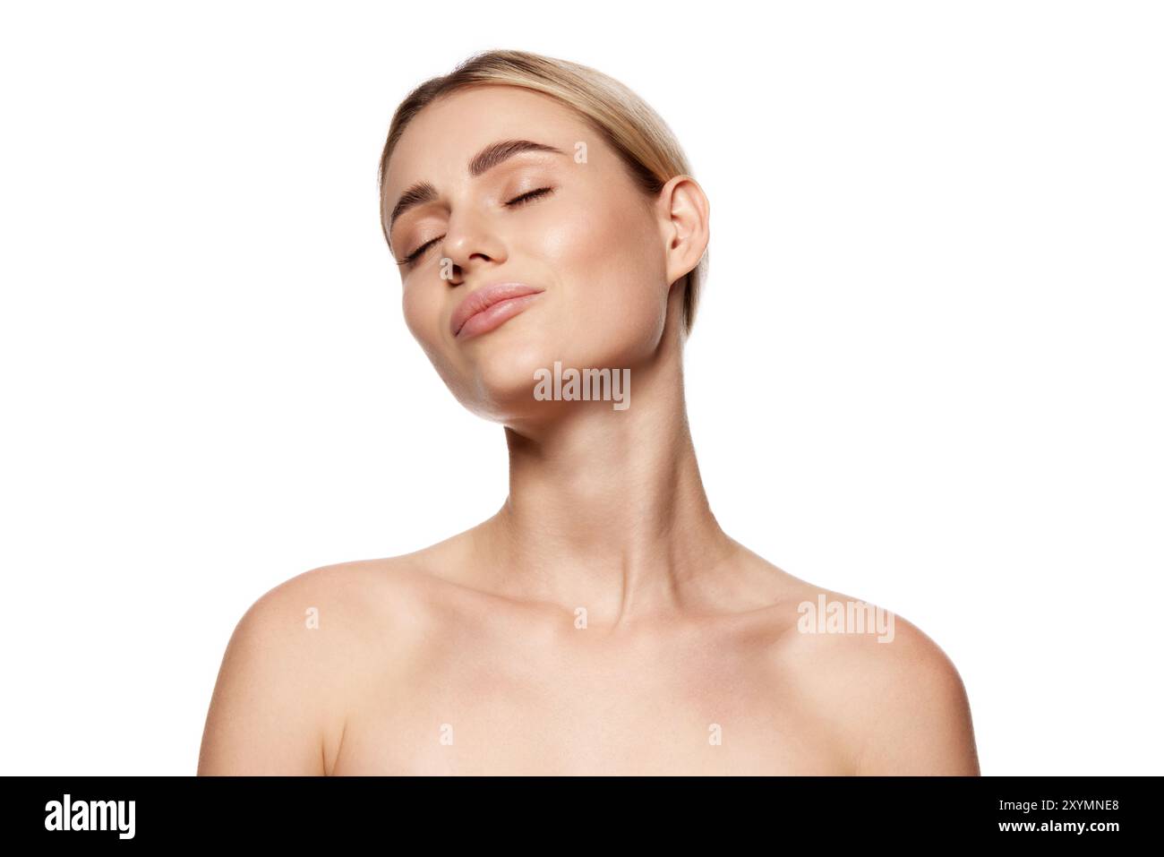 Radiant young woman with clear, perfect skin embodies the ideal of ...